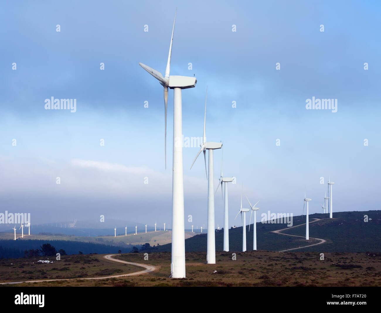 Wind farm at hills in summer galicia hi-res stock photography and ...