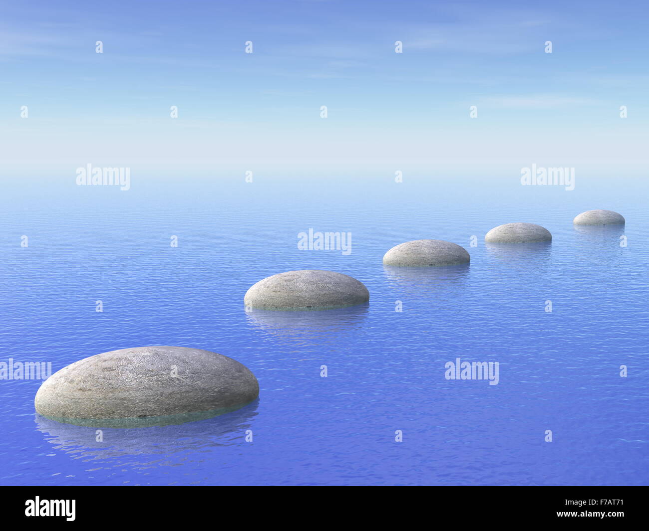 Grey stones steps upon the ocean by blue day - 3D render Stock Photo ...