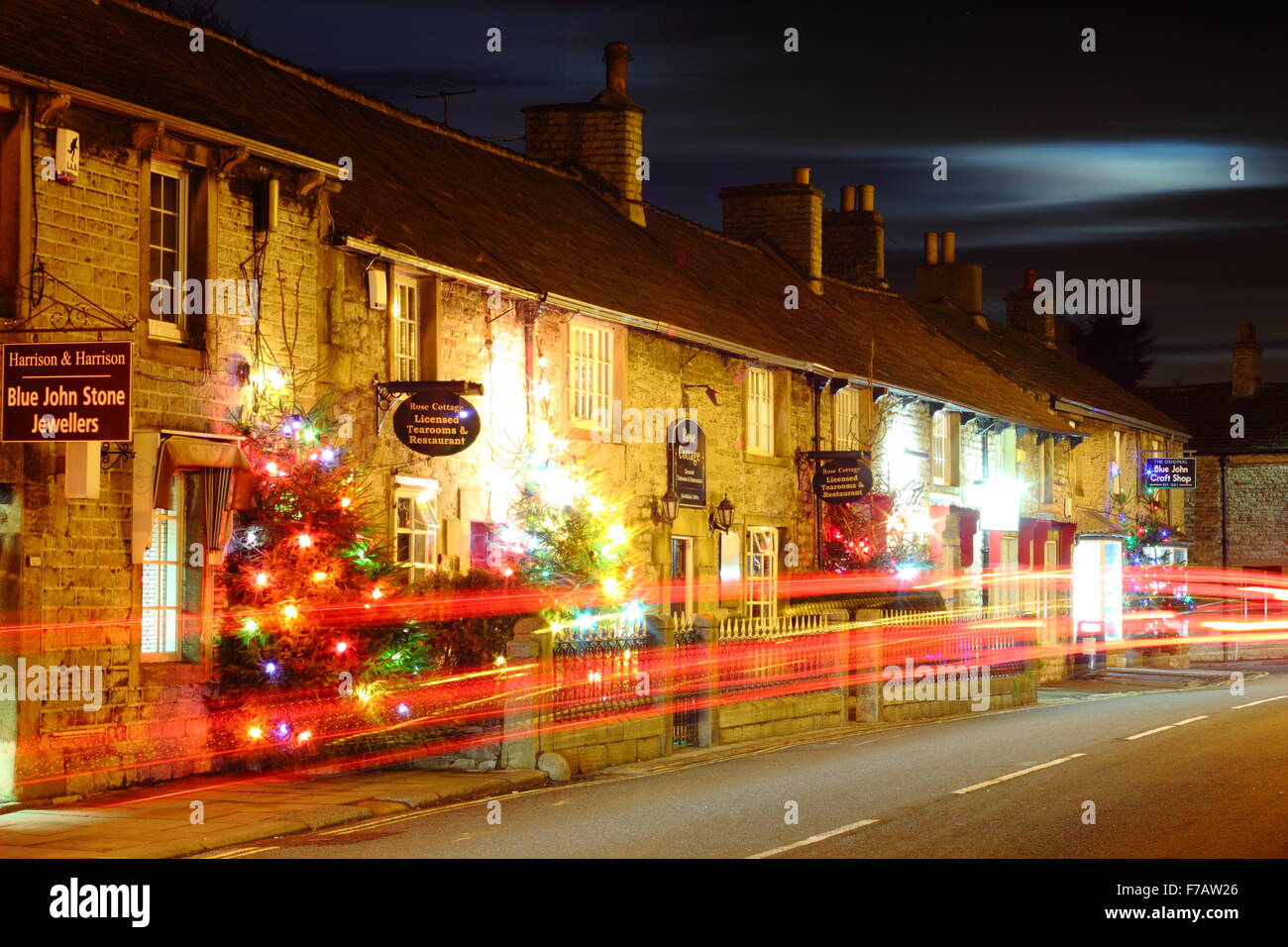 Decorated Christmas trees line the main street in Castleton; a ...