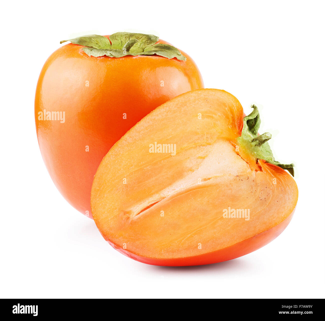 Ripe persimmon with cut isolated on white background. Clipping Path ...