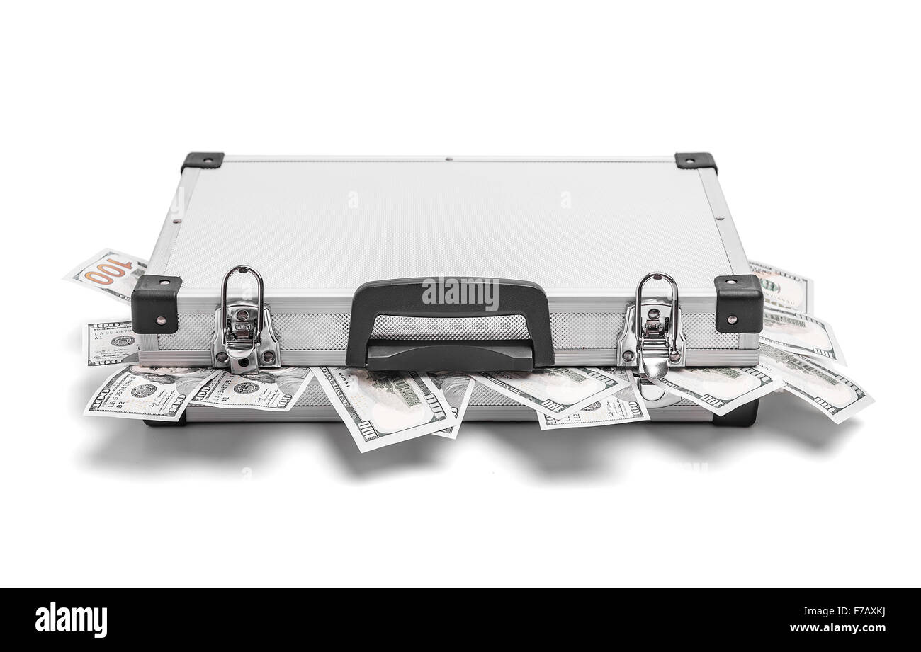 Silver case with dollars Stock Photo - Alamy