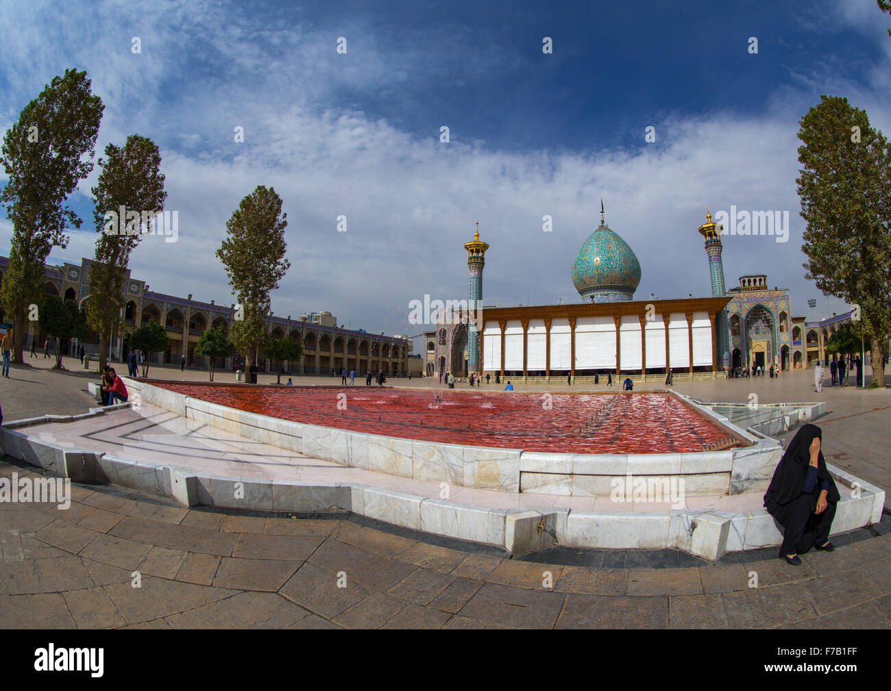 The Shah-e-cheragh Mausoleum With The Bassin Filled With Red Water To ...