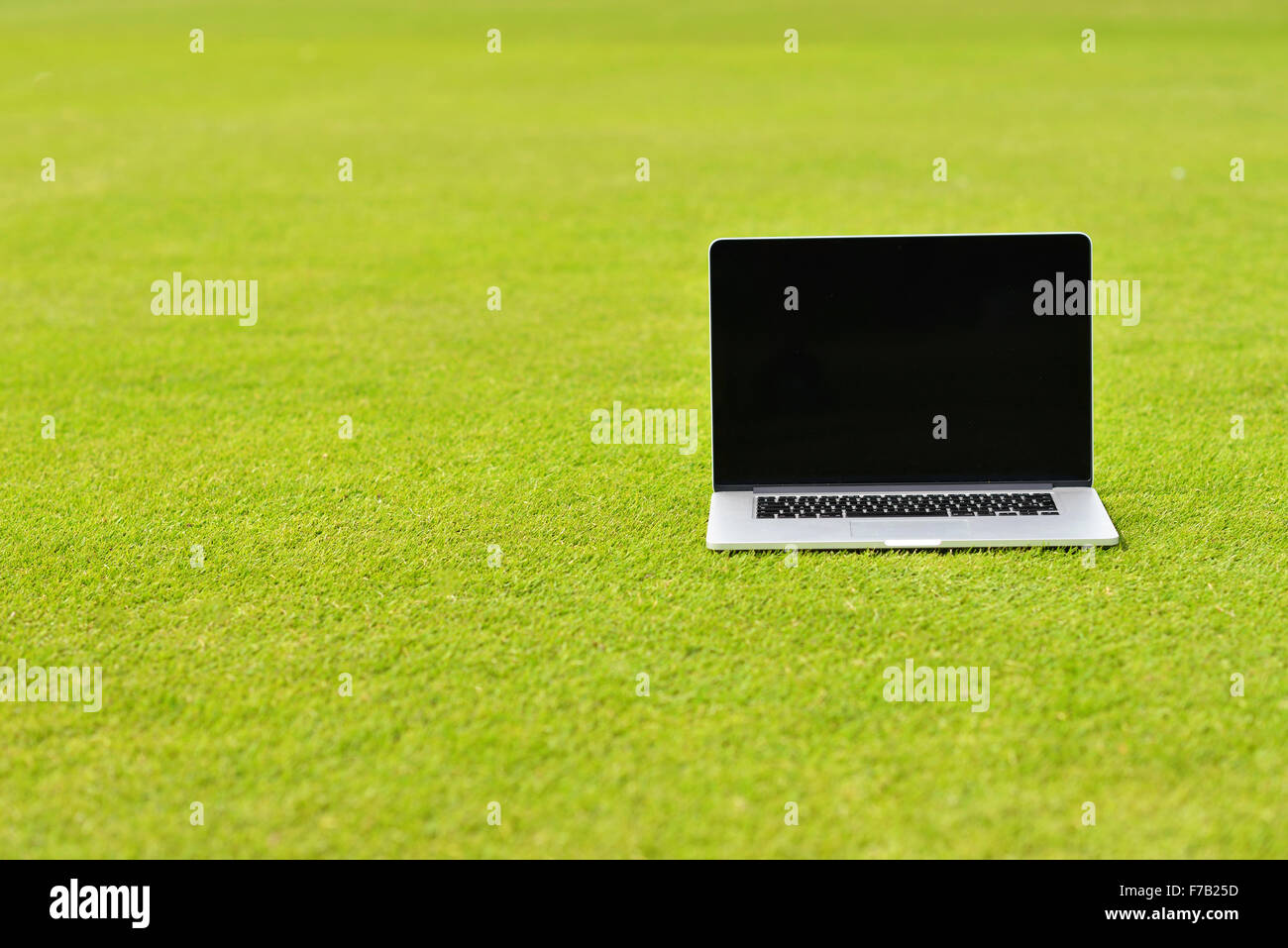 laptop comuter on grass, freedom communication concetp and education ...