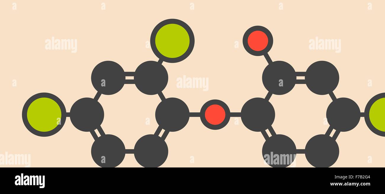 Triclosan antimicrobial molecule. Used in hand soaps, hospital scrubs ...
