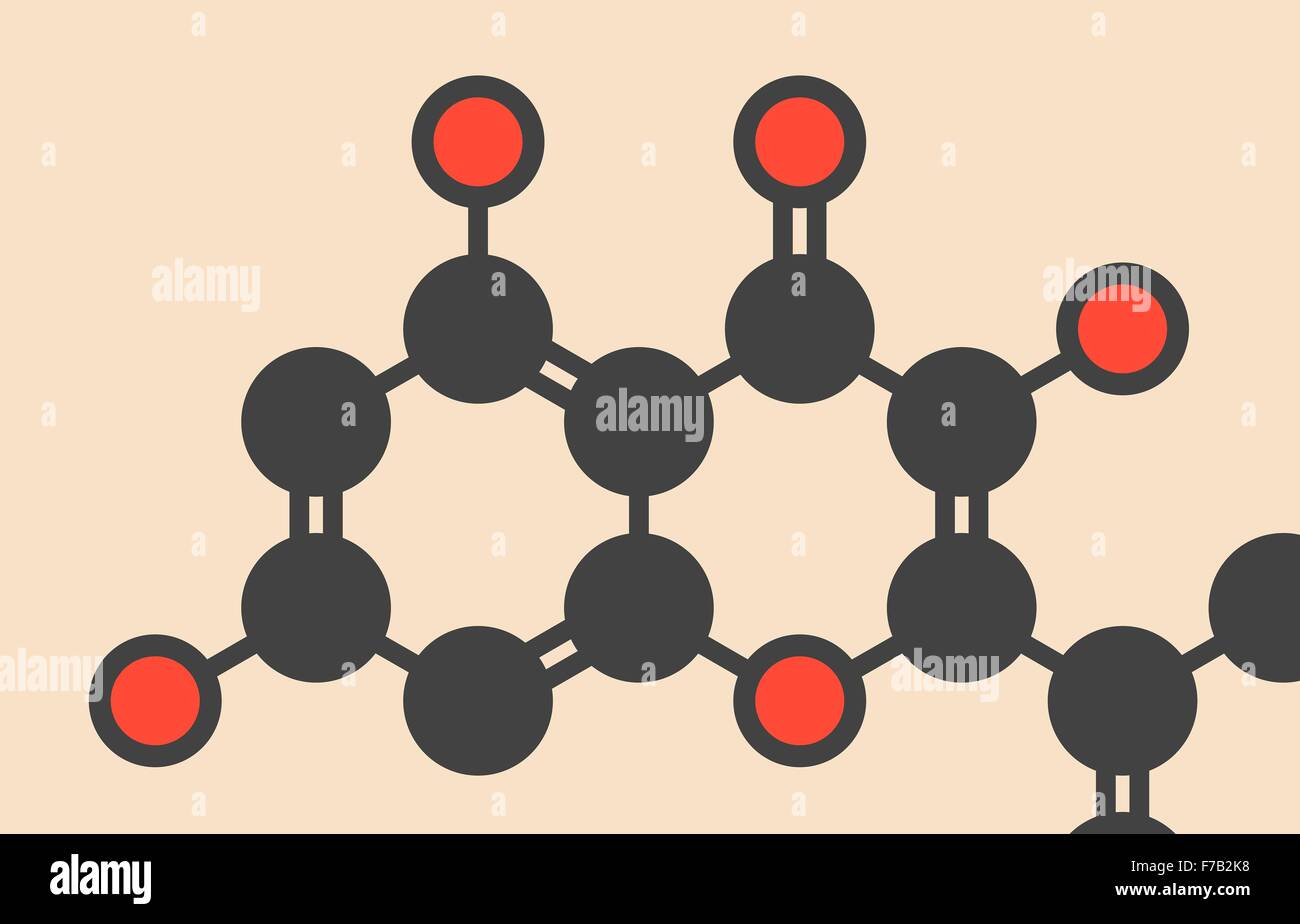 Quercetin plant molecule. Stylized skeletal formula (chemical structure ...