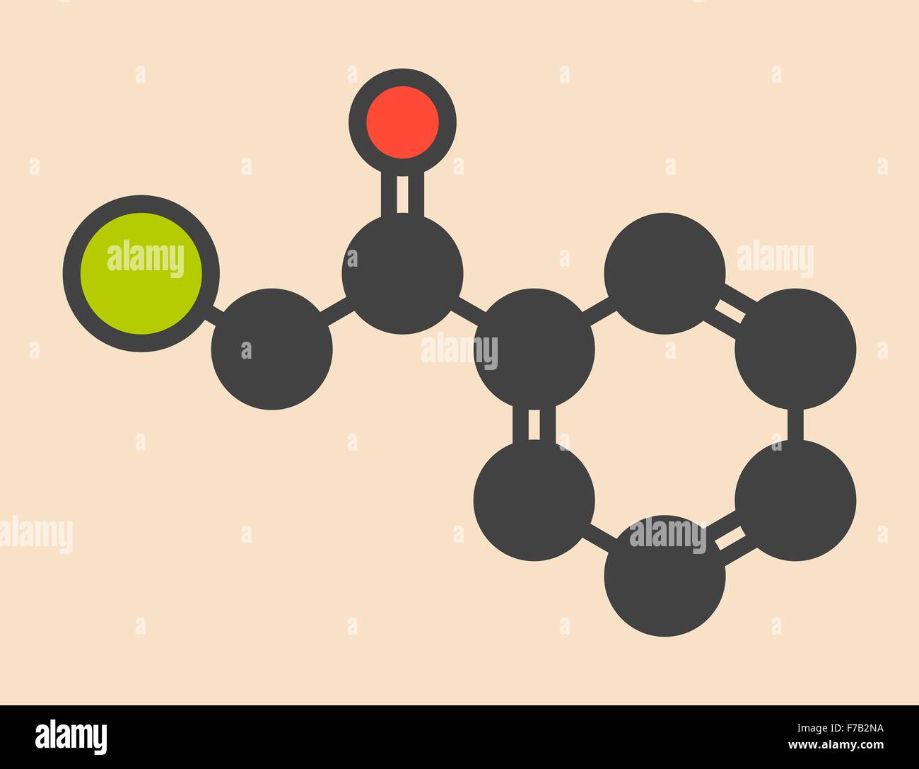 Phenacyl chloride (CN) tear gas molecule. Stylized skeletal formula ...