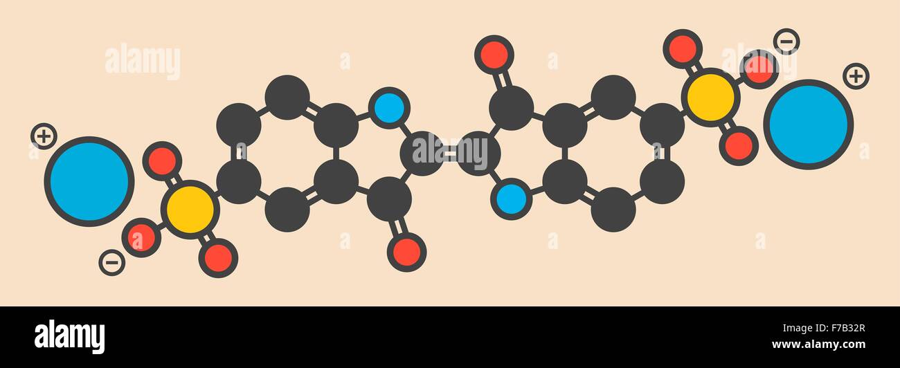 Indigo carmine (indigotine, FD&C Blue 2, E132) food colorant molecule ...