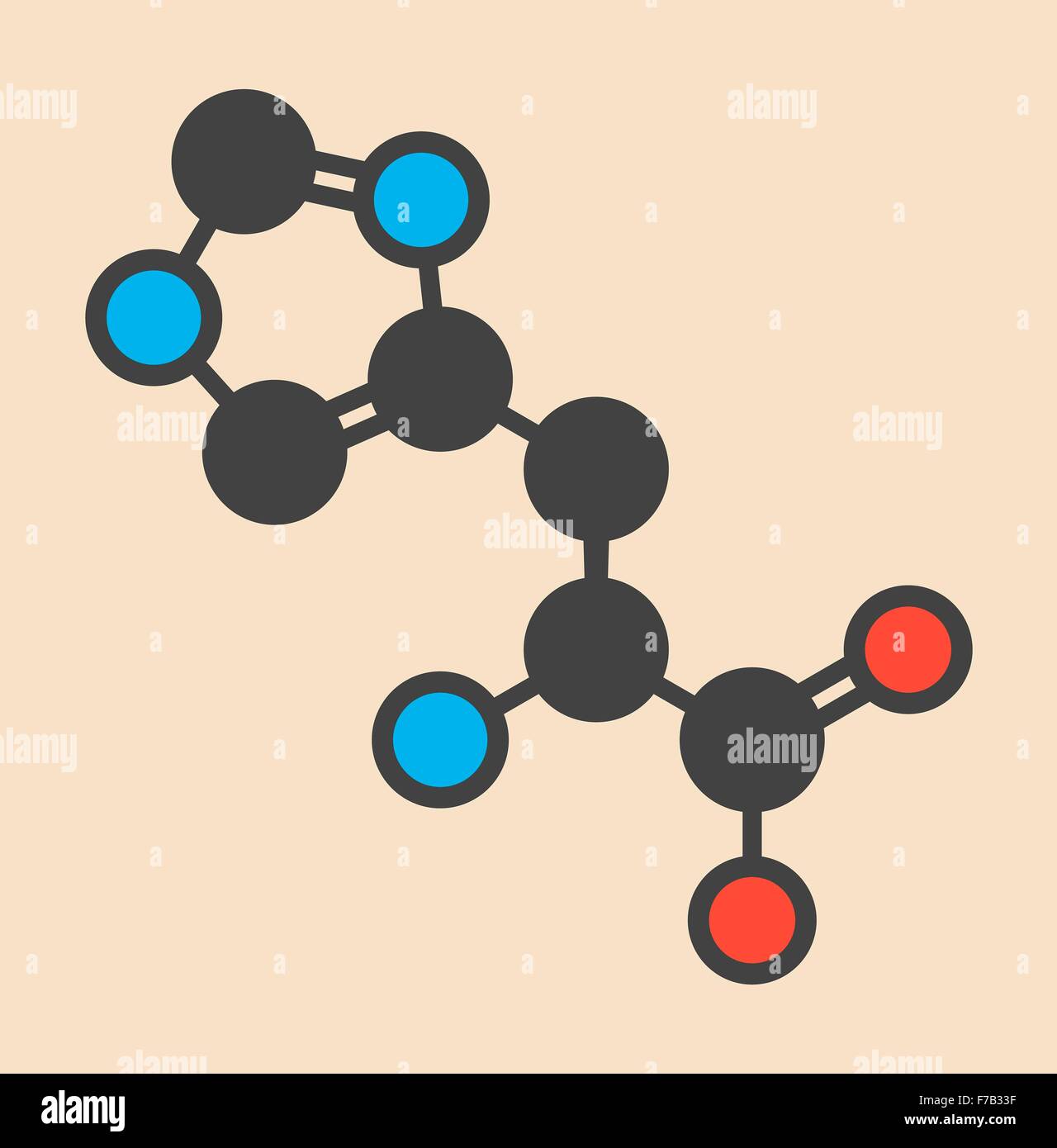 Histidine (l-histidine, his, H) amino acid molecule. Stylized skeletal ...