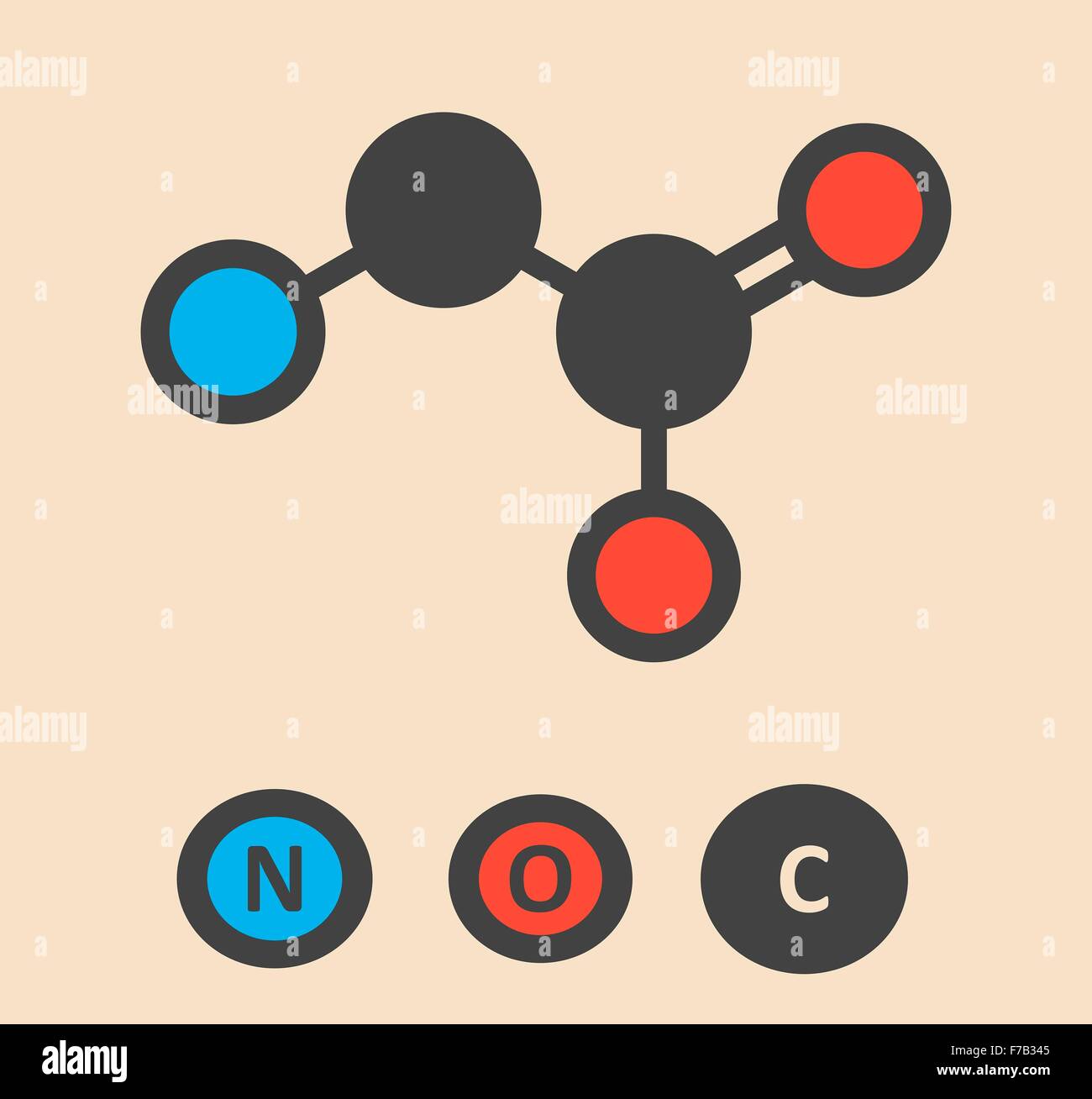 Glycine (Gly, G) amino acid molecule. Stylized skeletal formula ...