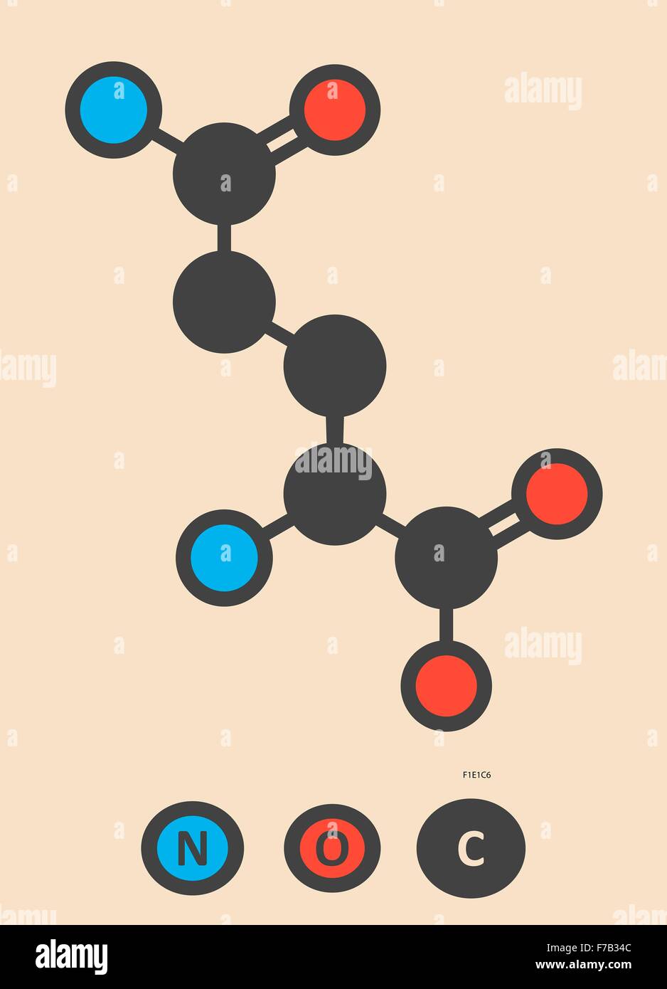 Glutamine (l-glutamine, Gln, Q) amino acid molecule. Stylized skeletal ...