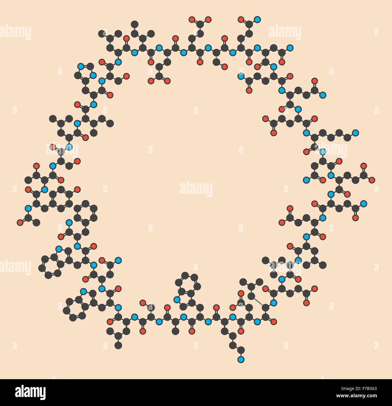 Enfuvirtide HIV drug molecule (fusion inhibitor). Stylized skeletal ...