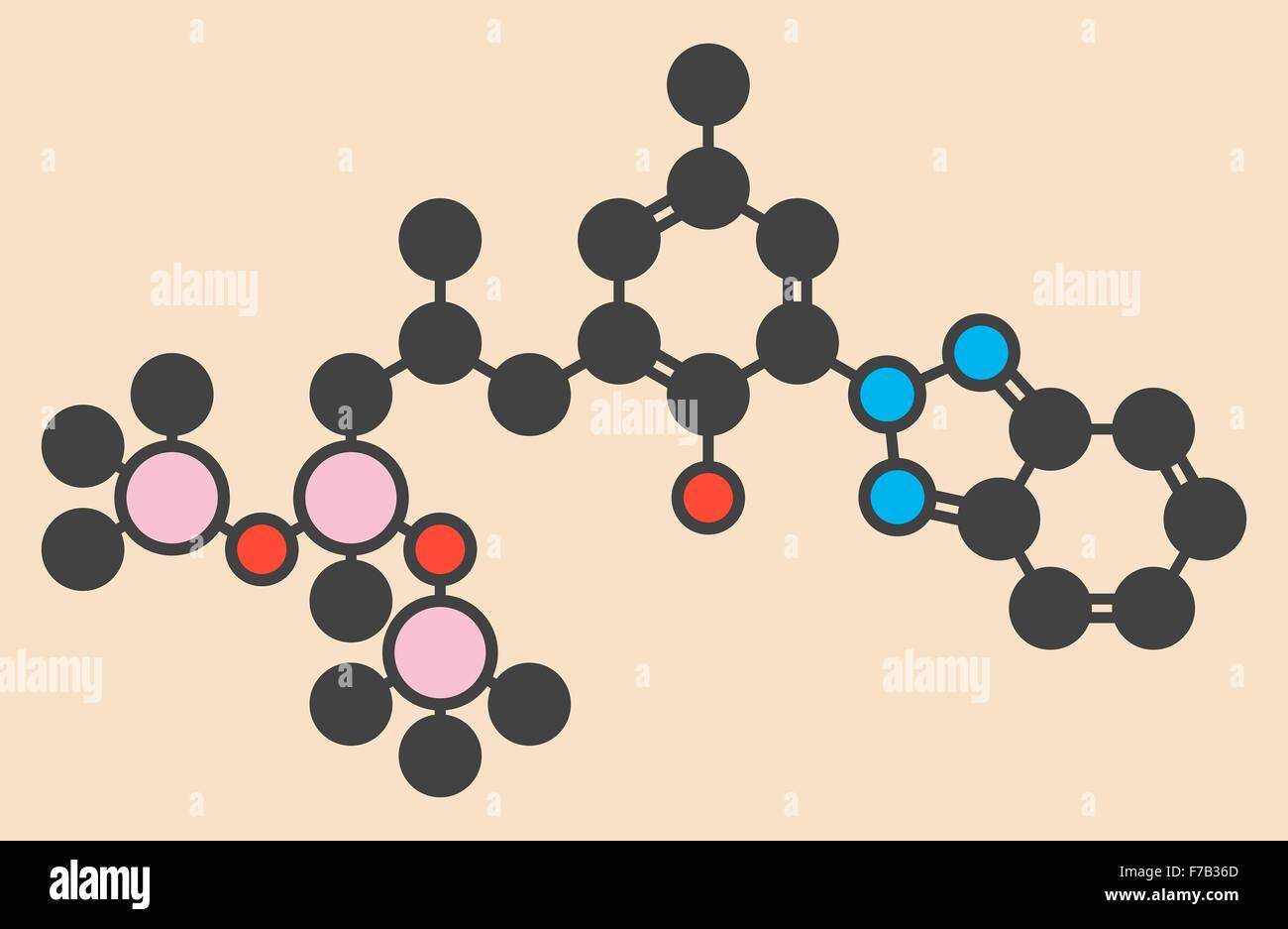 Drometrizole trisiloxane sunscreen molecule (UV filter). Stylized ...