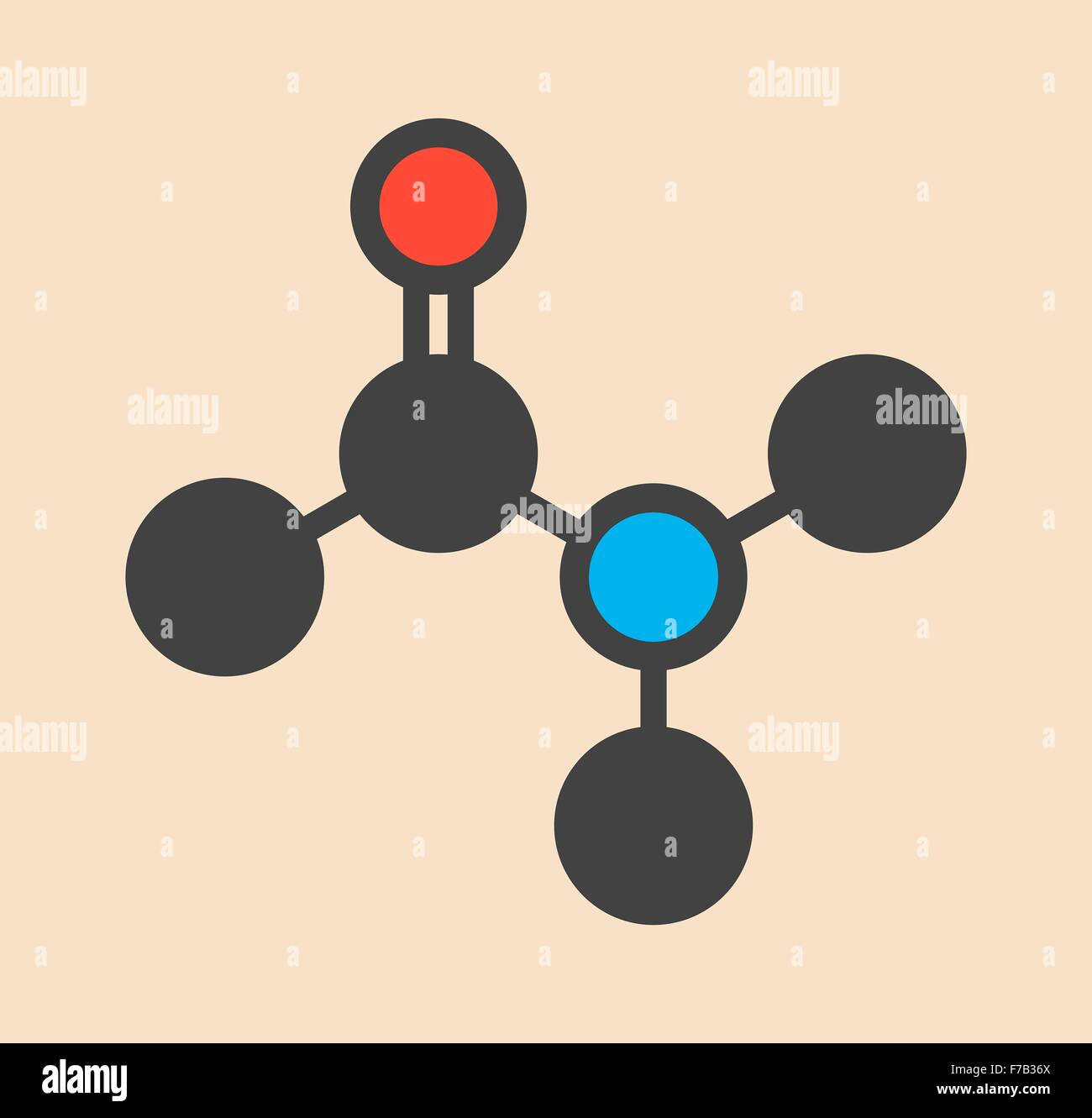 Dimethylacetamide (DMAc) chemical solvent molecule. Stylized skeletal ...
