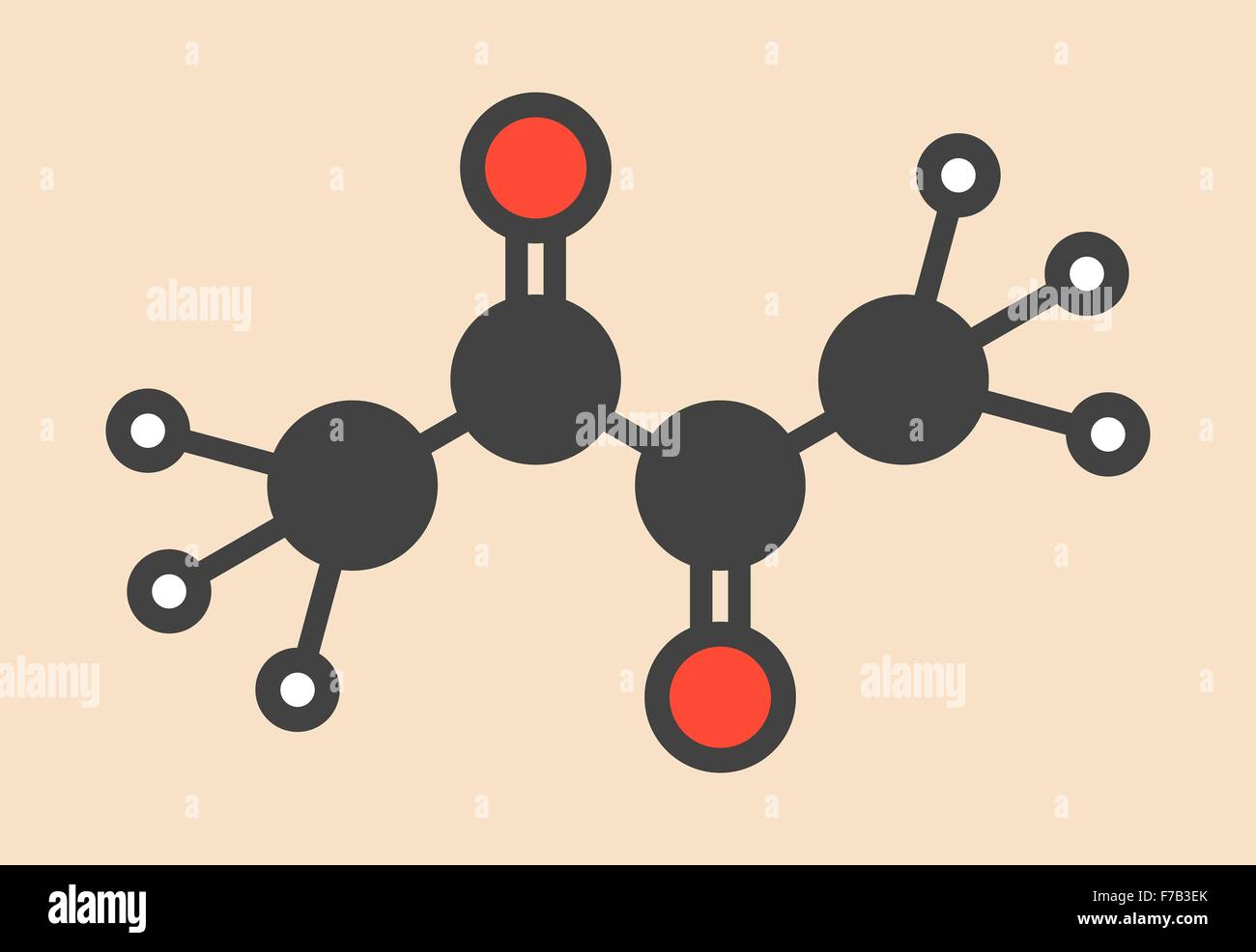 Diacetyl (butanedione) molecule. Responsible for taste of butter. Used ...