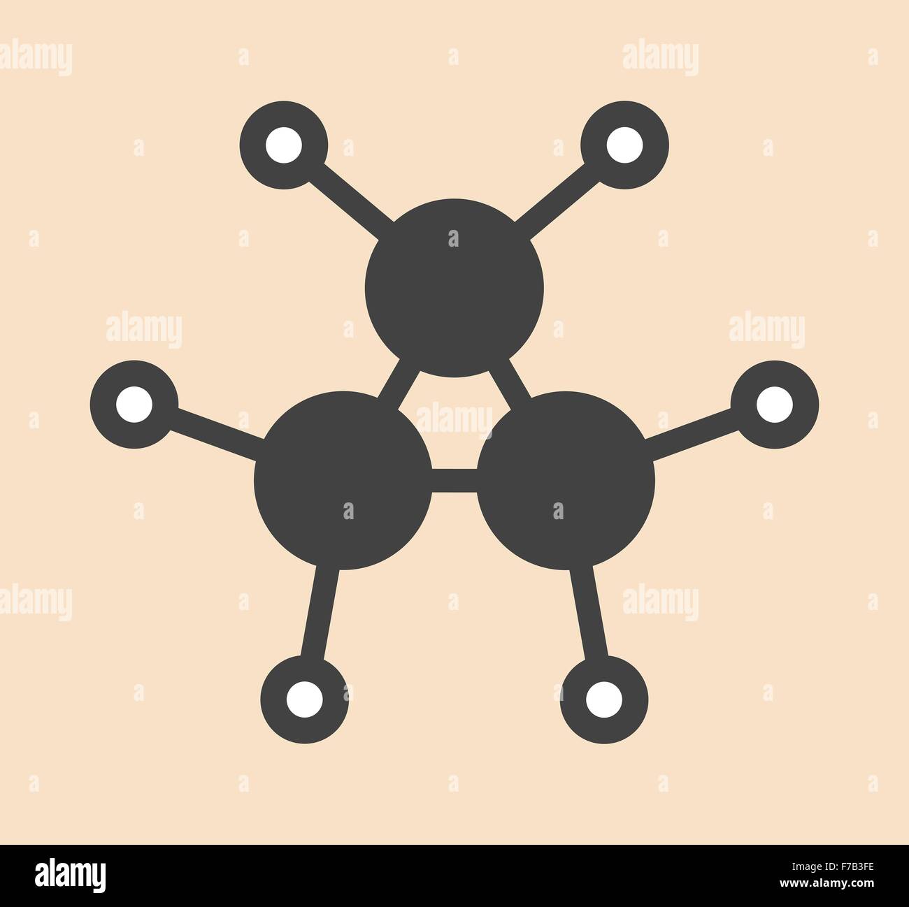Cyclopropane cycloalkane molecule. Used as anaesthetic. Stylized ...