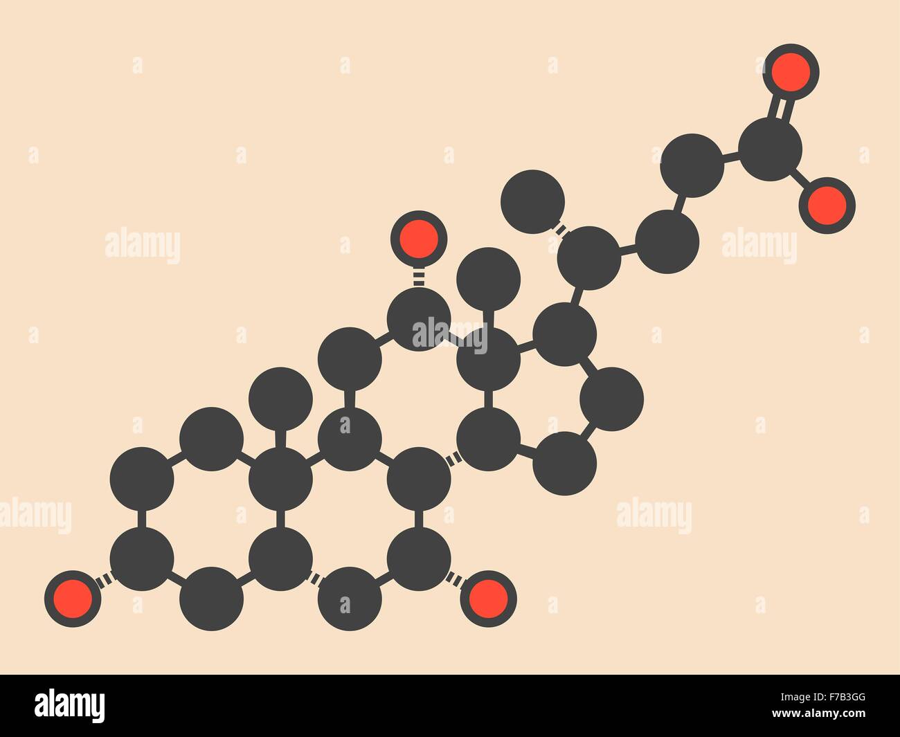 Cholic acid (cholate) molecule. Main bile acid component. Stylized ...