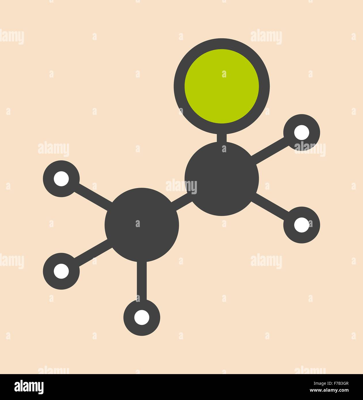 Chloroethane (ethyl chloride) local anesthetic molecule. Stylized ...