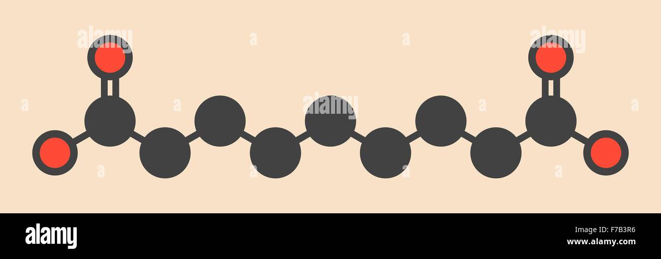 Azelaic acid (nonanedioic acid) molecule. Used in treatment of acne and ...