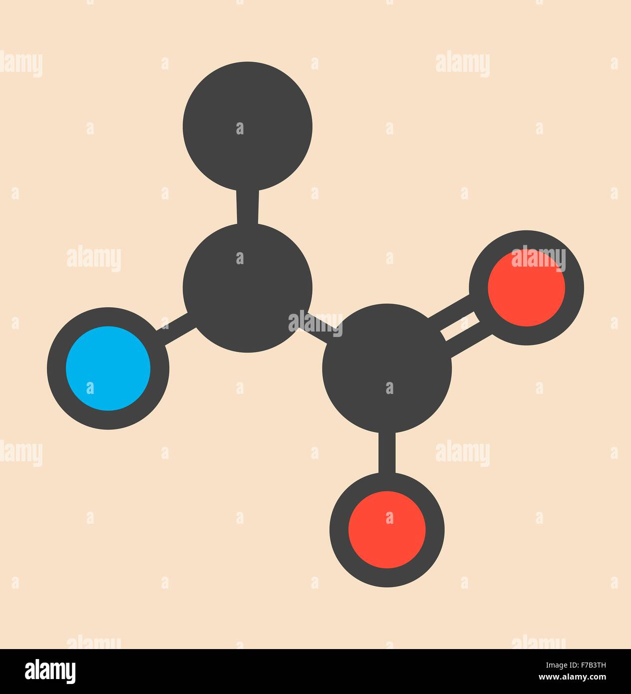 Alanine (L-alanine, Ala, A) amino acid molecule. Stylized skeletal ...