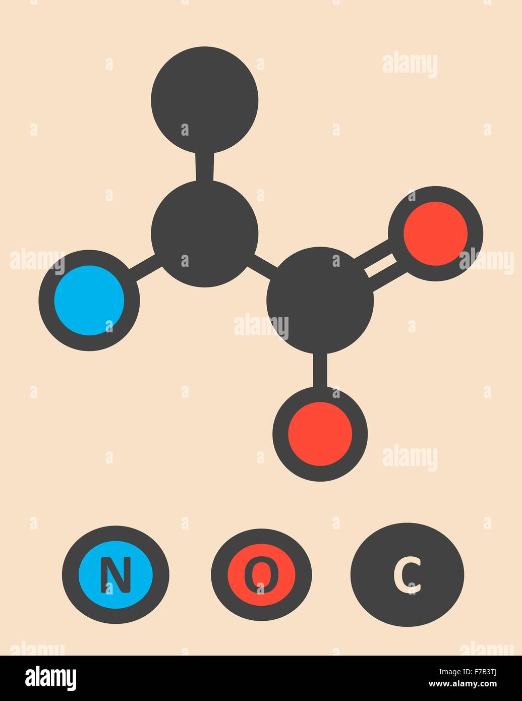 Alanine (L-alanine, Ala, A) amino acid molecule. Stylized skeletal ...