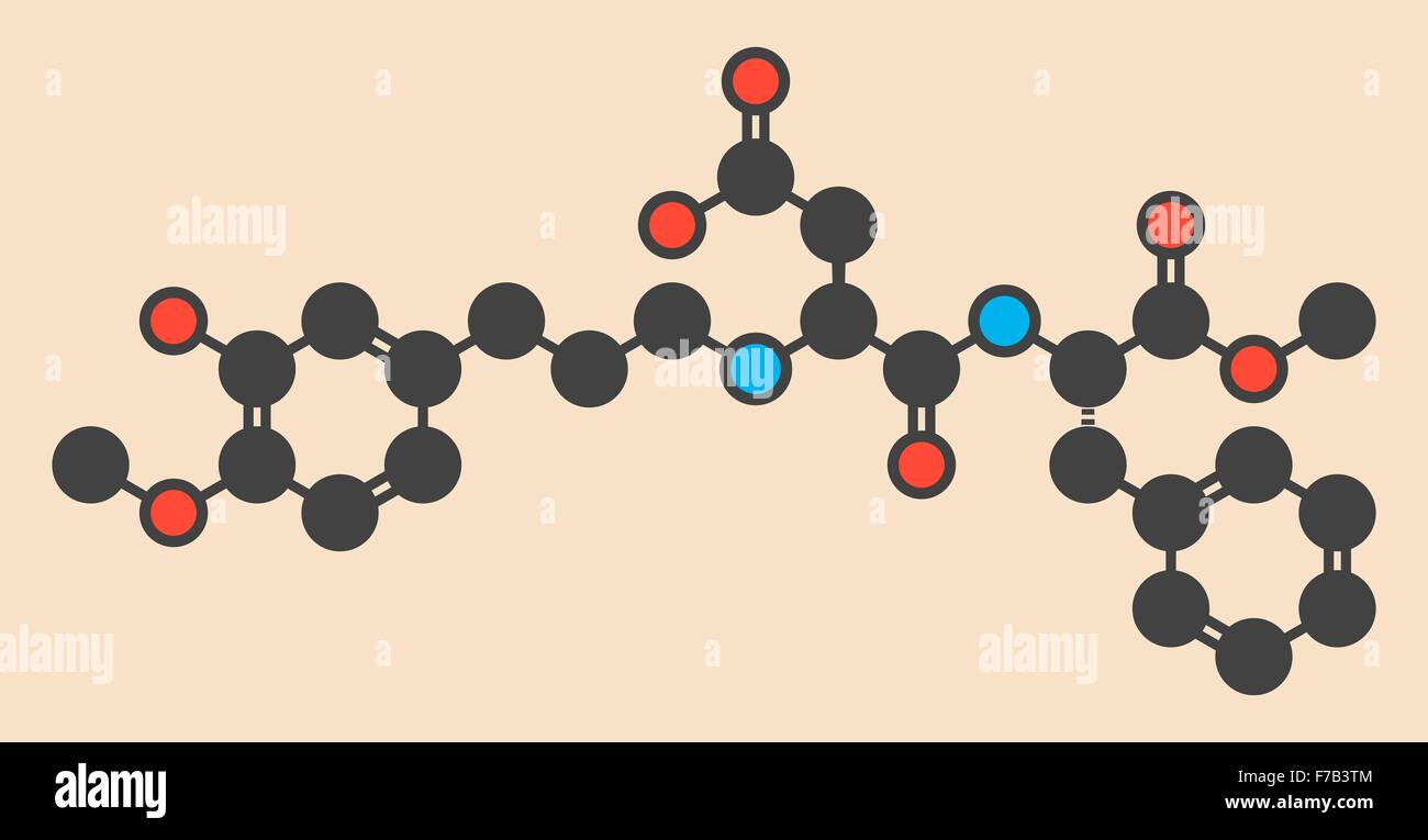Advantame (E969) sugar substitute molecule. Stylized skeletal formula ...
