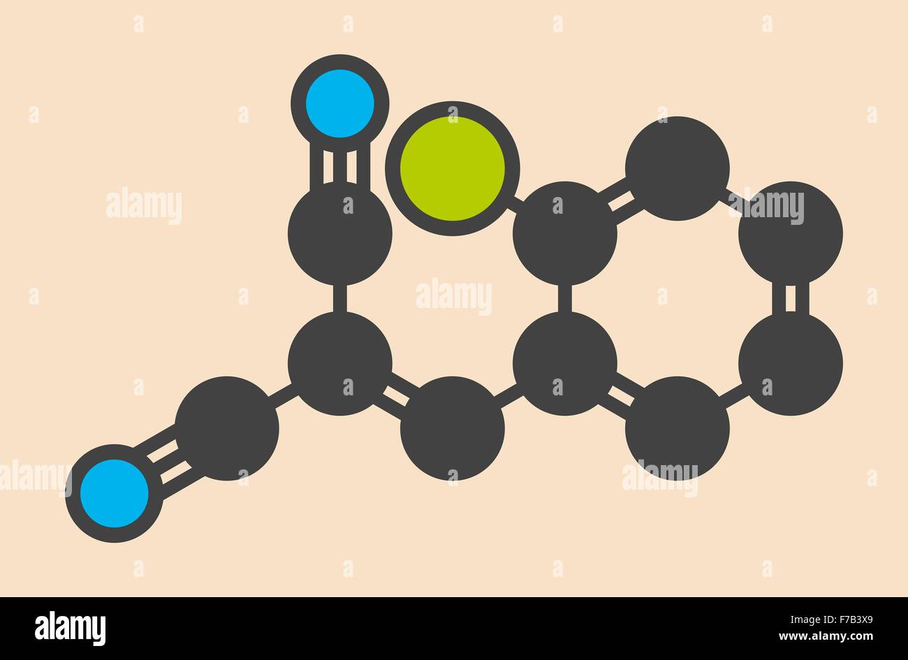 2-chlorobenzalmalononitrile tear gas (CS gas) molecule. Stylized ...