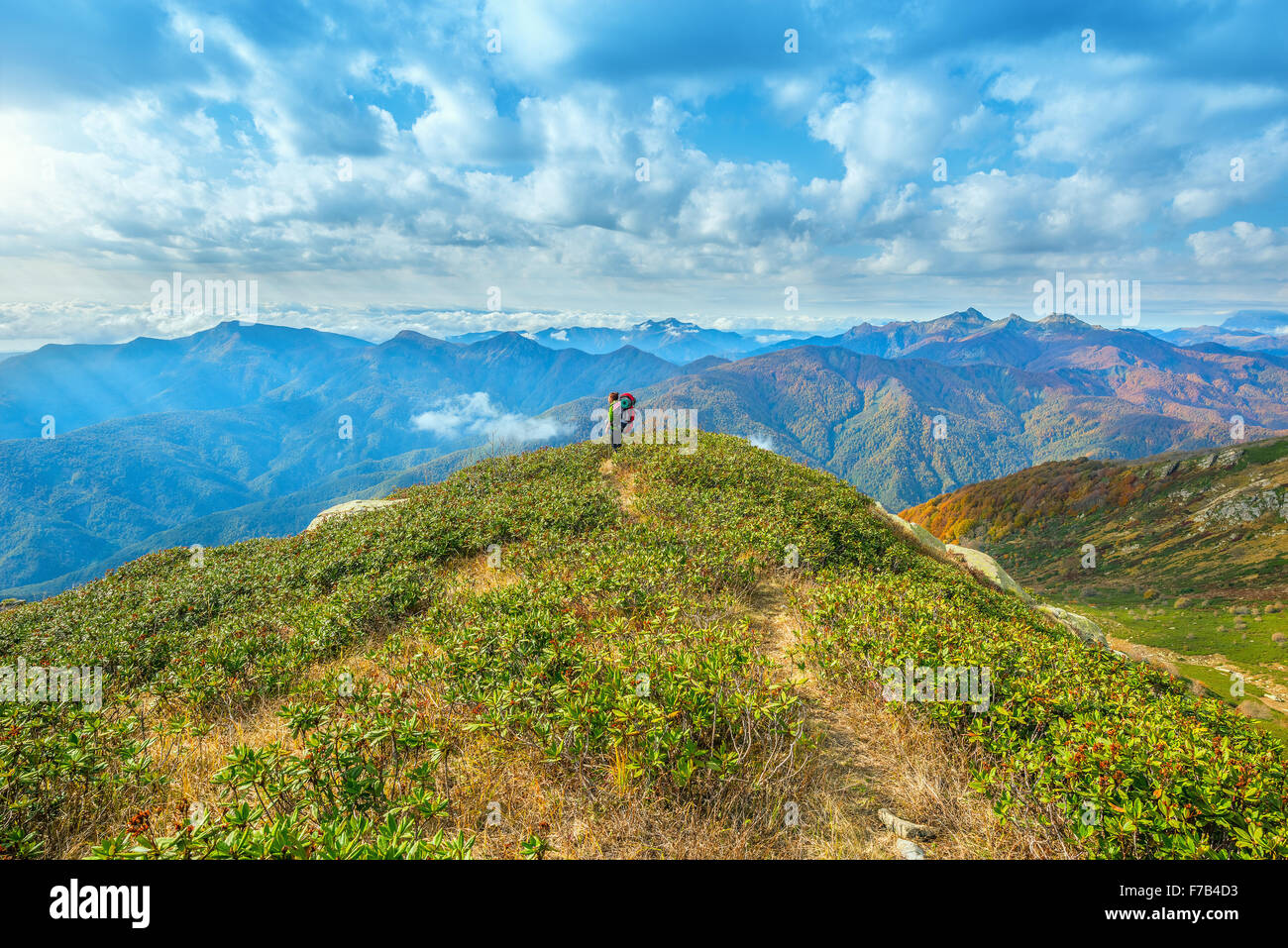 Hiker mountaineer on ridge hi-res stock photography and images - Alamy