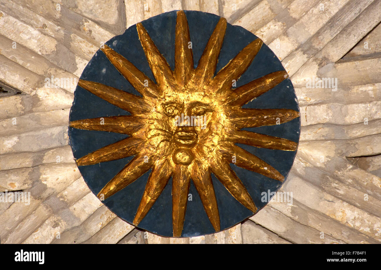 Sun roundel, ceiling Audignon church Landes, France Stock Photo - Alamy