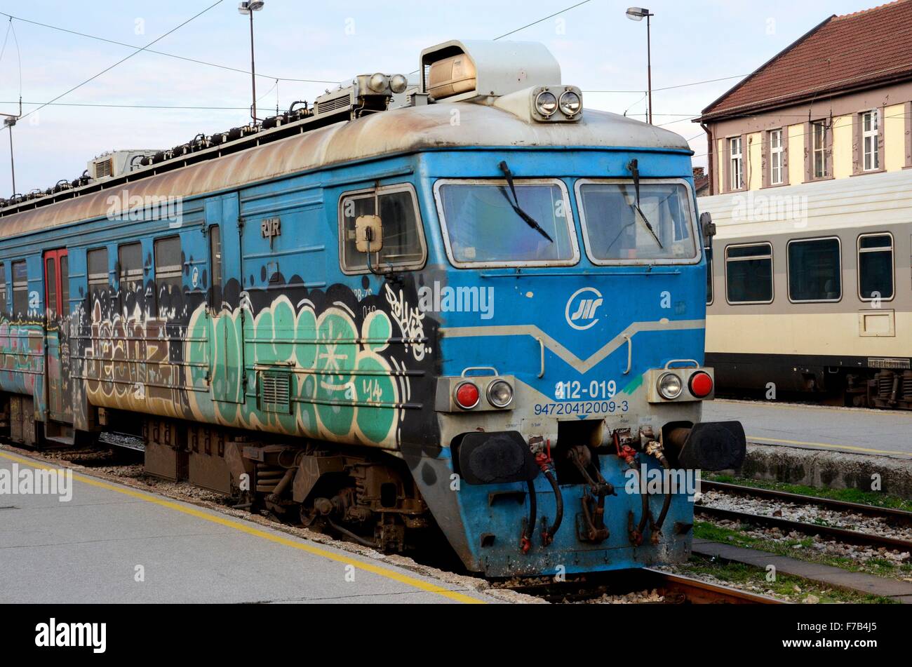 Former Yugoslav railways electric locomotive with graffiti Belgrade ...