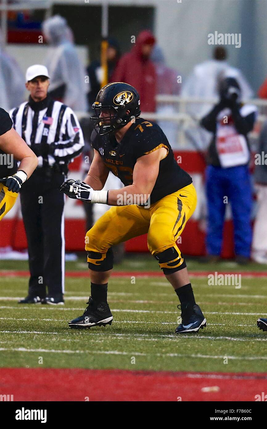Fayetteville, AR. 27th Nov, 2015. Missouri right guard Mitch Hall #73 ...