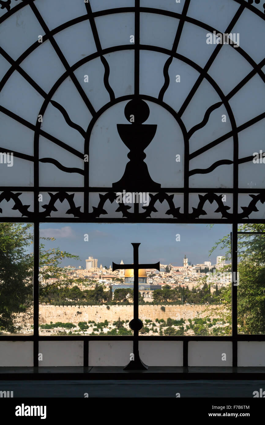 The decorative window at the Doiminus Flevit Church on the Mount of ...