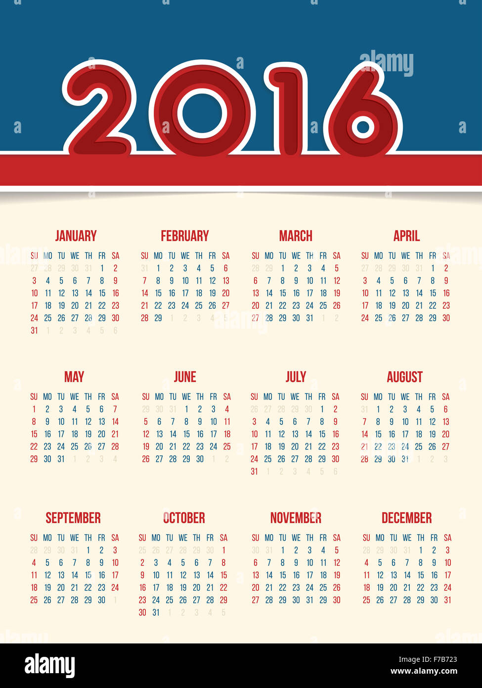New flat style calendar design for 2016 Stock Photo - Alamy
