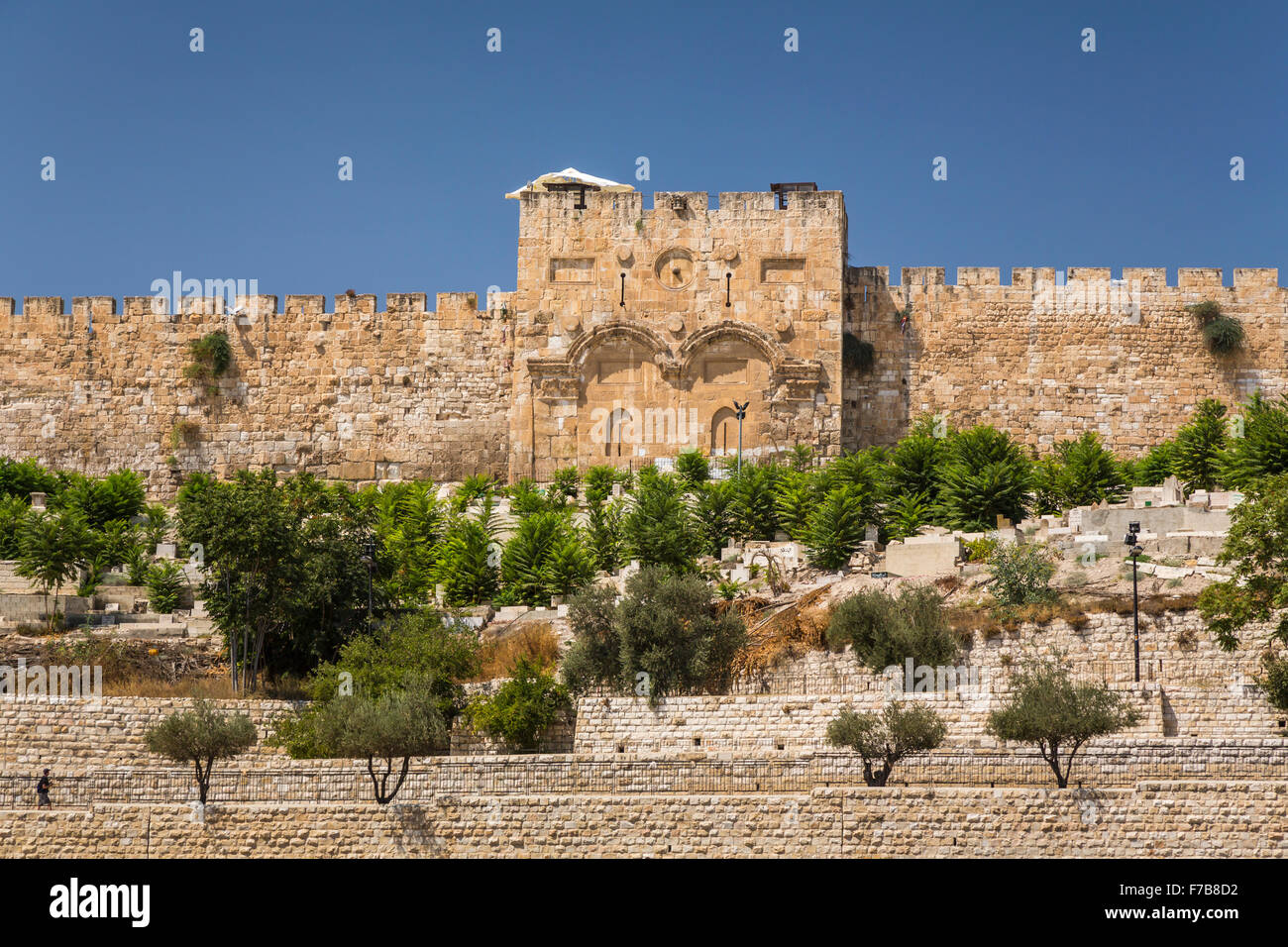 A veiw of the city walls and Eastern Gate of Jerusalem from the Mount ...