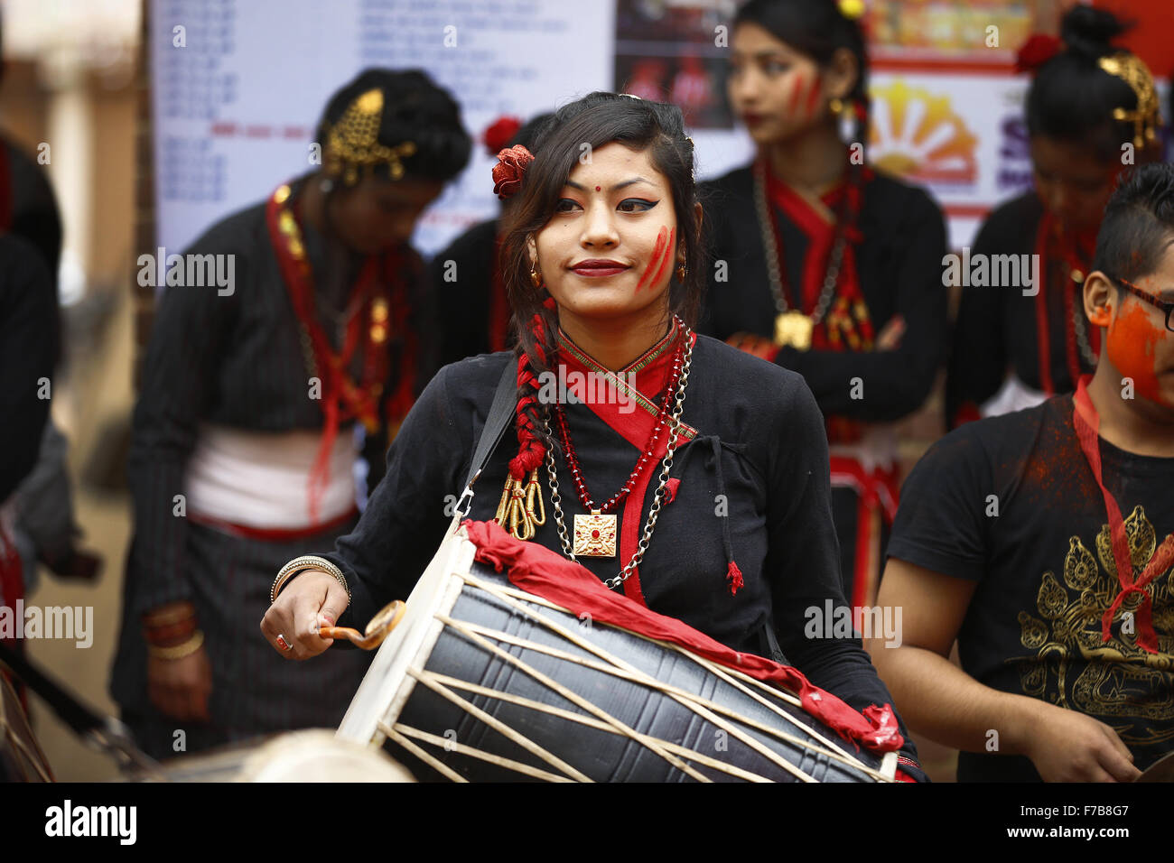 Kathmandu, Nepal. 28th Nov, 2015. A woman donning traditional newari ...