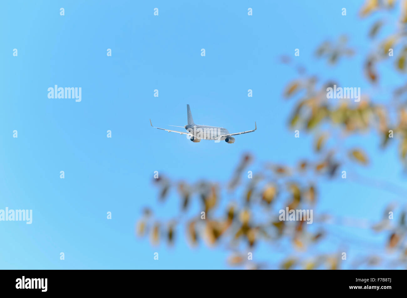 Rear view of aircraft -Airbus A320-232-, of -Vueling- airline, is ...