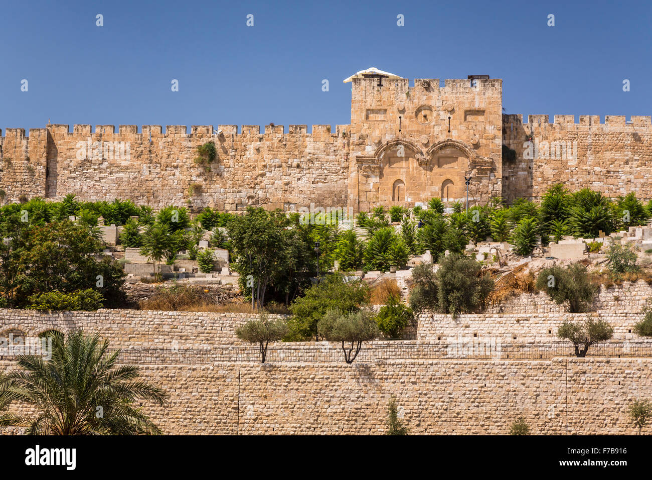A veiw of the city walls and Eastern Gate of Jerusalem from the Mount ...