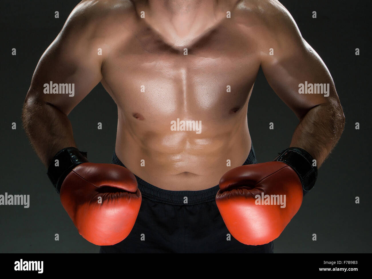 Muscular young caucasian boxer wearing boxing gloves Stock Photo - Alamy