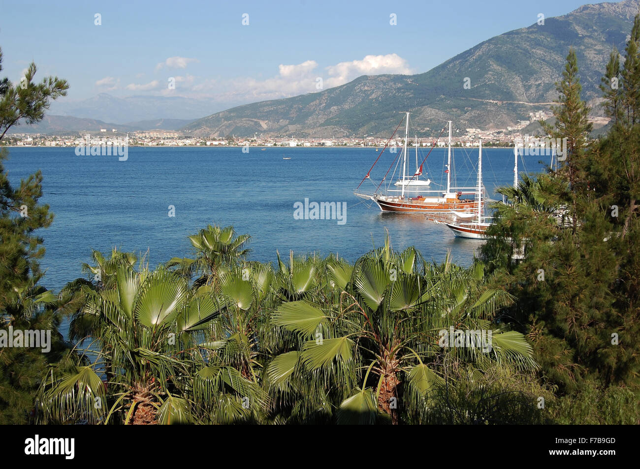 Blue bay with yachts in Fethiye, Turkey Stock Photo - Alamy