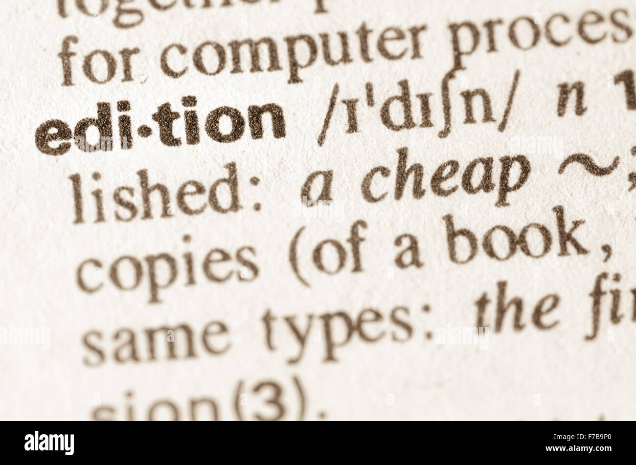 Definition of word edition in dictionary Stock Photo - Alamy