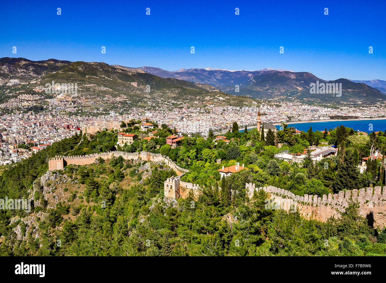 Panoramic view on castle walls, lower castle and city from the upper ...