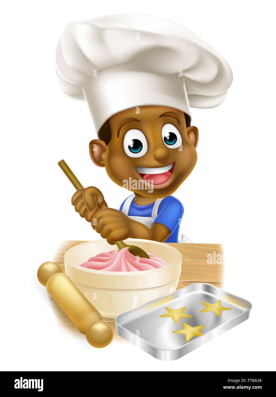 A young black boy kid in an apron and chef hat baking cakes Stock Photo ...