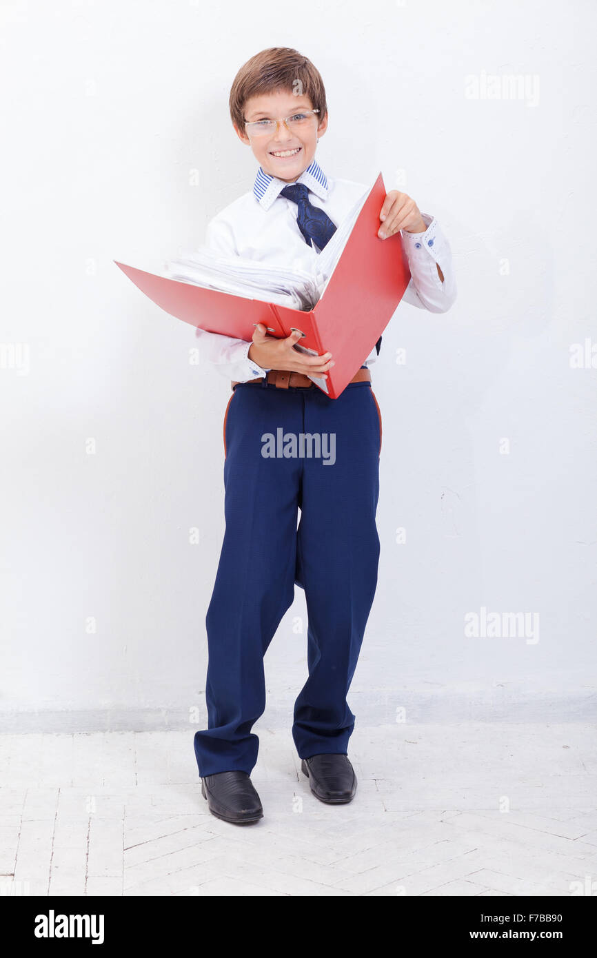 The boy with folders Stock Photo - Alamy
