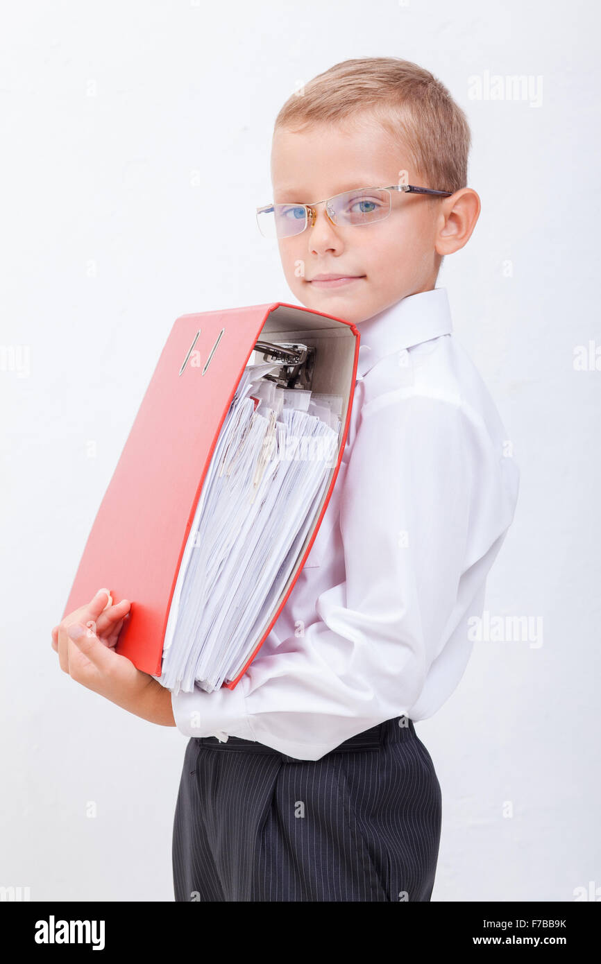 The boy with folders Stock Photo - Alamy