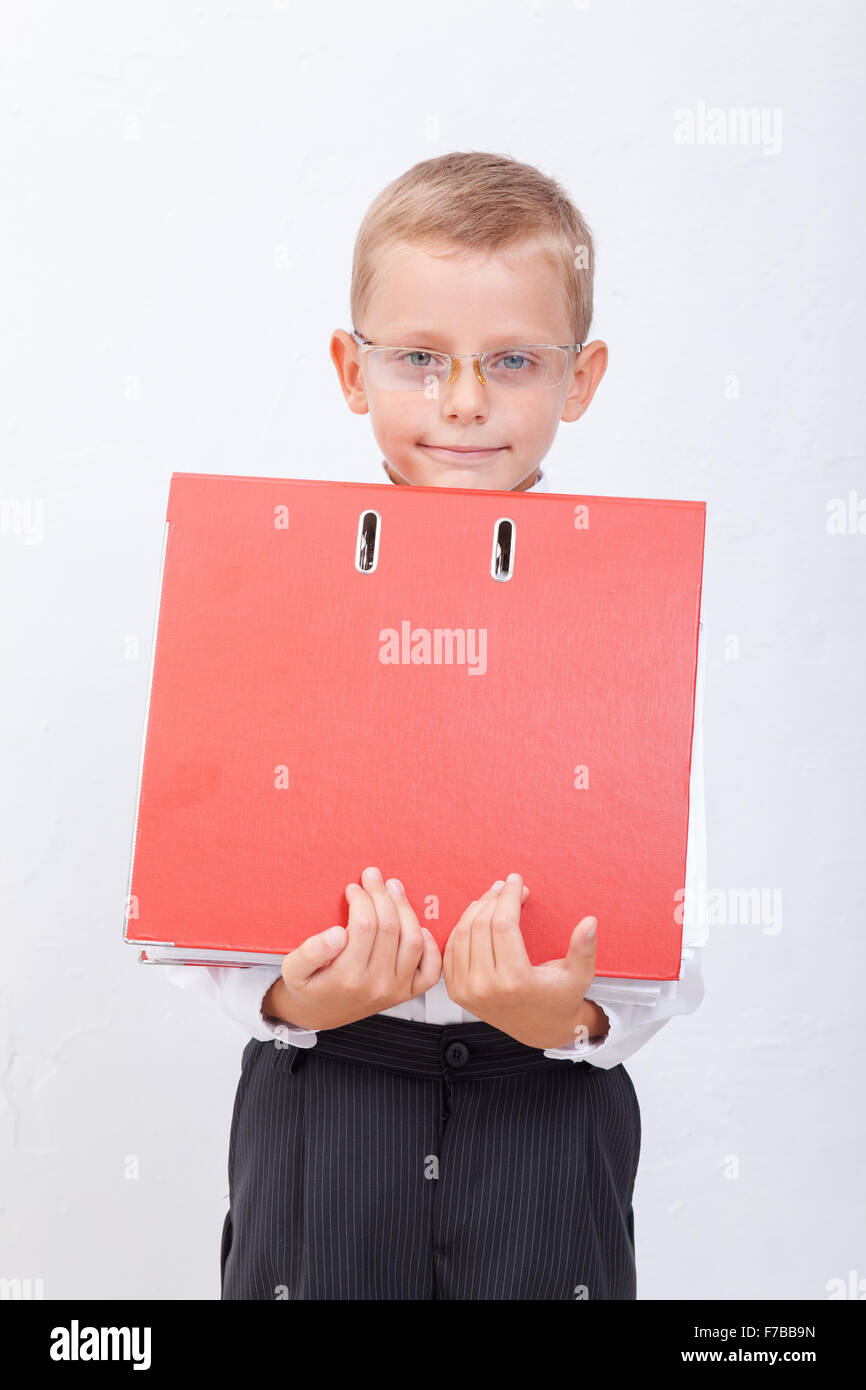 The boy with folders Stock Photo - Alamy