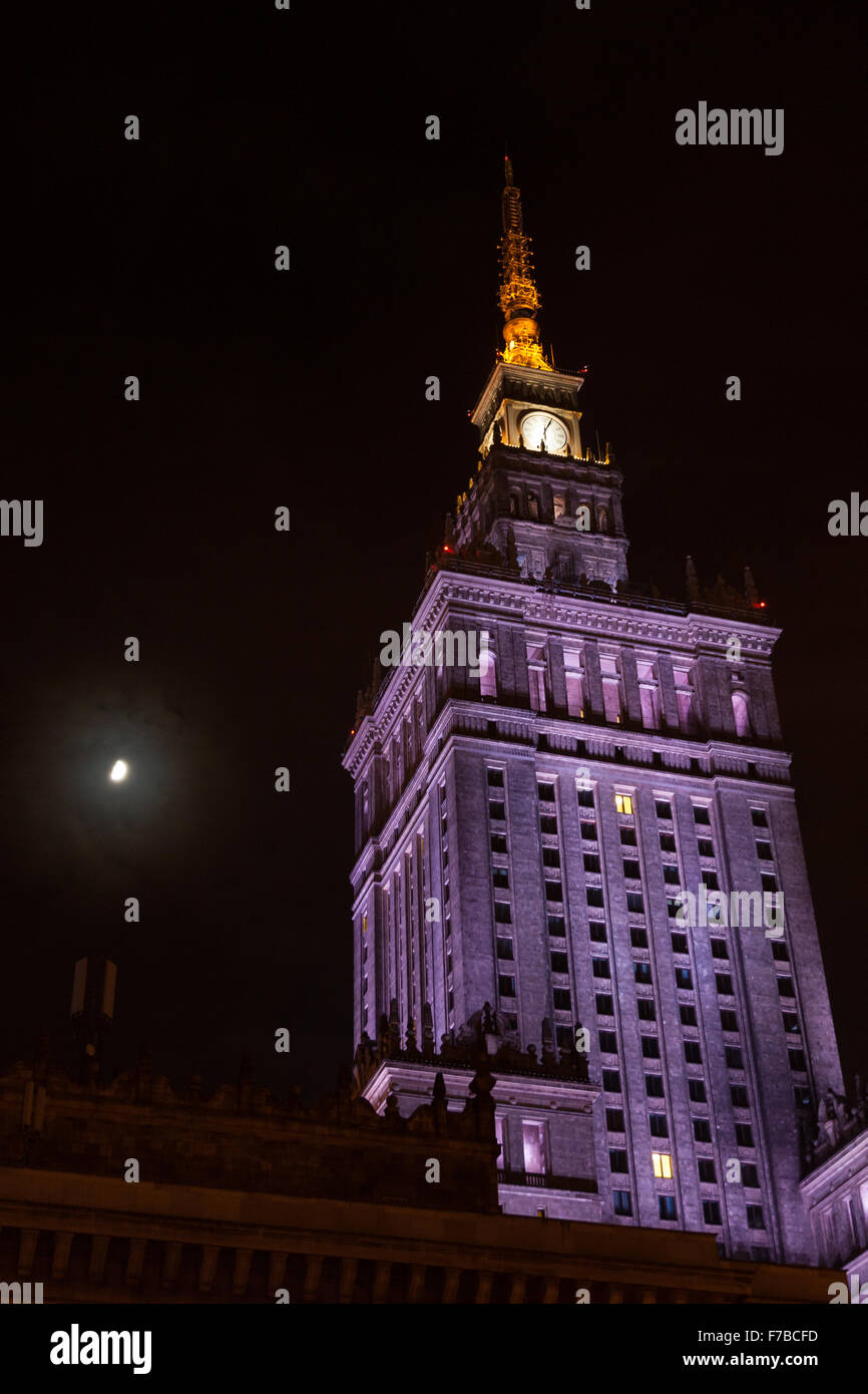 Night view Palace of culture and science in Warsaw in Poland Stock ...
