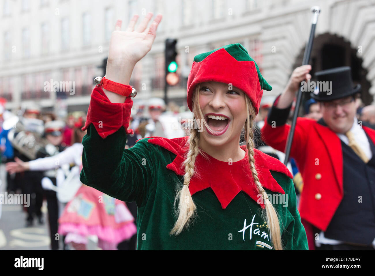 London, UK. 28 November 2015. An Elf on parade. The inaugural Hamleys ...