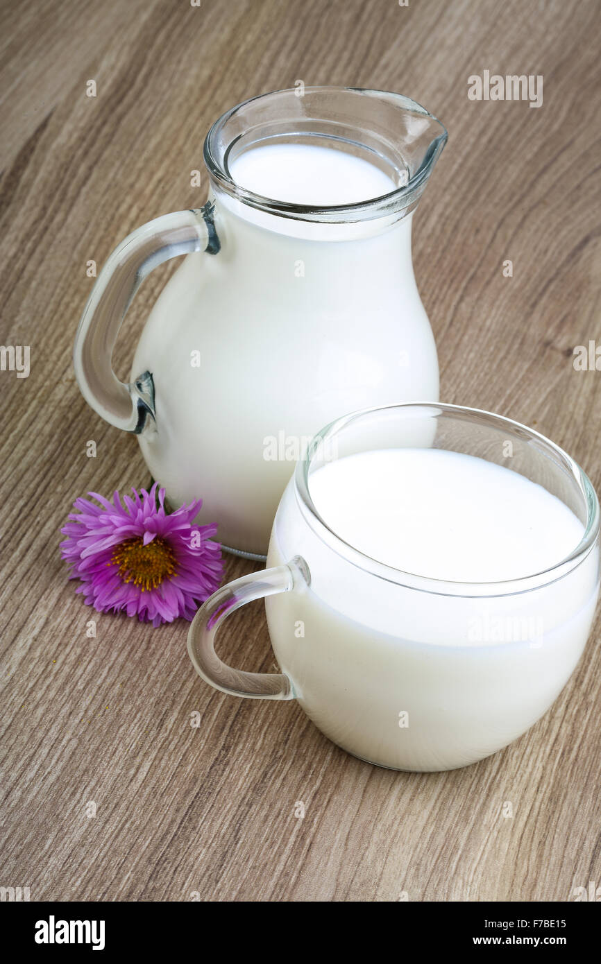 Fresh cold milk in glass on the wood background Stock Photo - Alamy