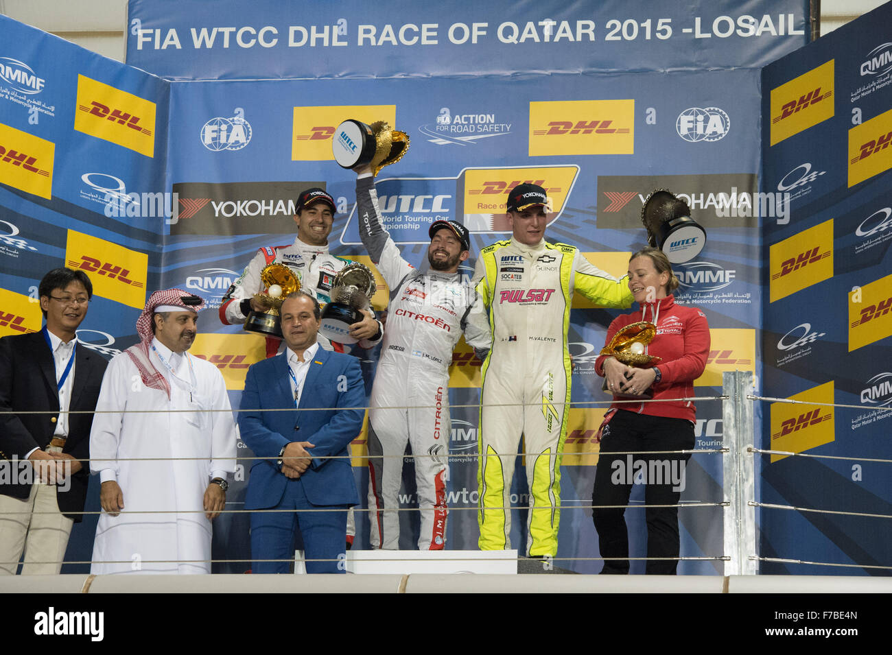 Losail, Qatar. 27th November 2015, The winners on the podium after race ...