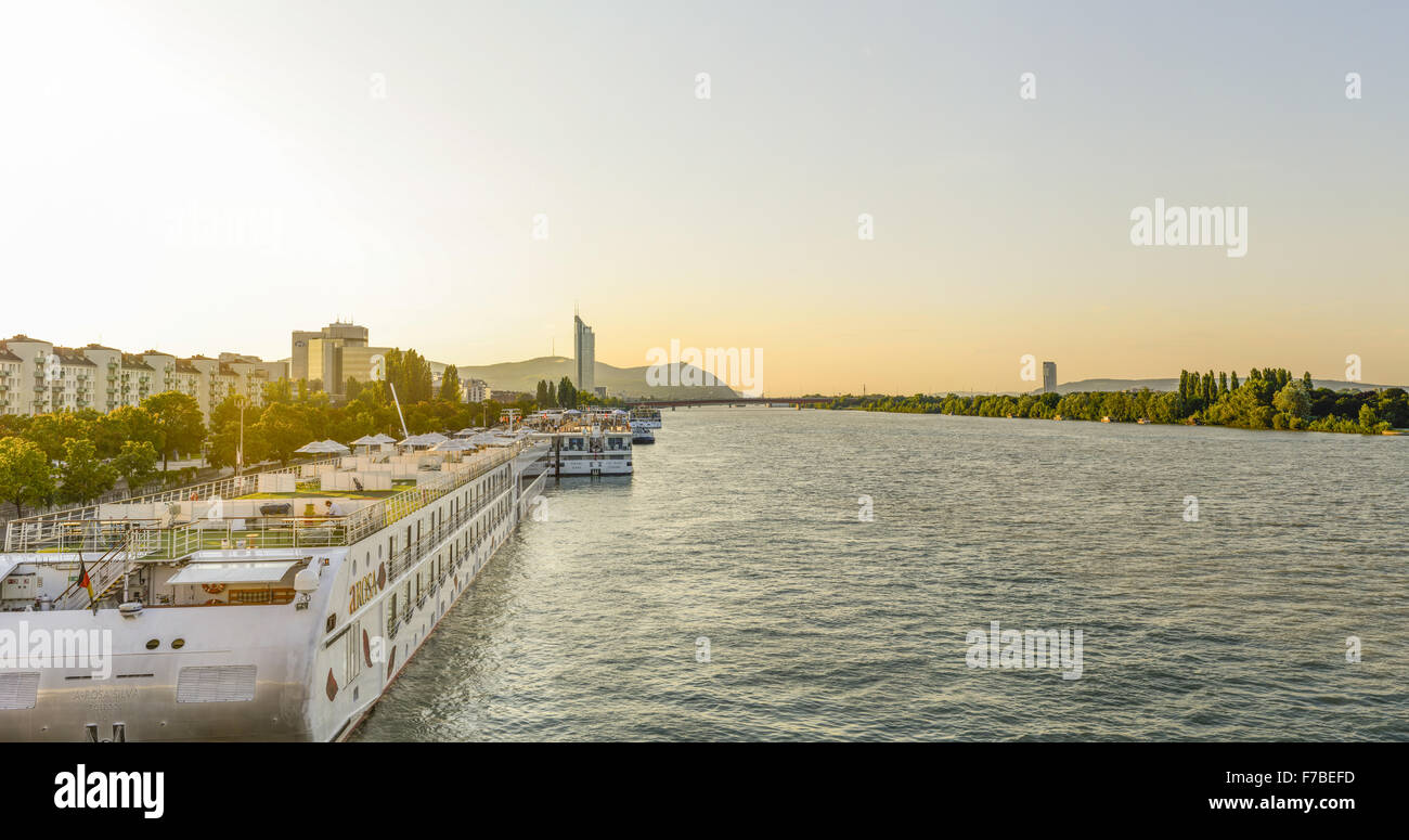 River Danube, ship Arosa, Millennium Tower, Vienna, Austria, Danube ...