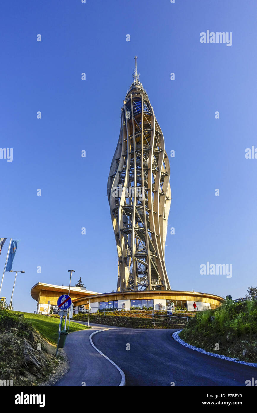 Wooden tower, Pyramidenkogel, lake Woerthersee, Carinthia, Austria ...